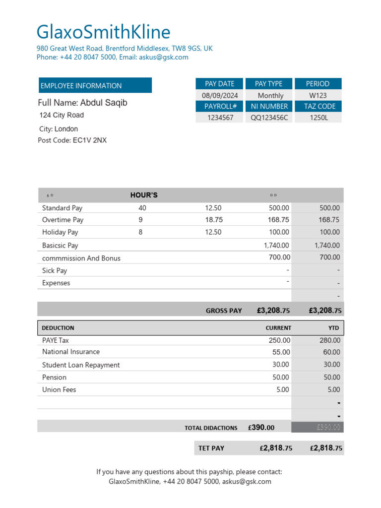September Payslip | PDF | Payroll | Taxation