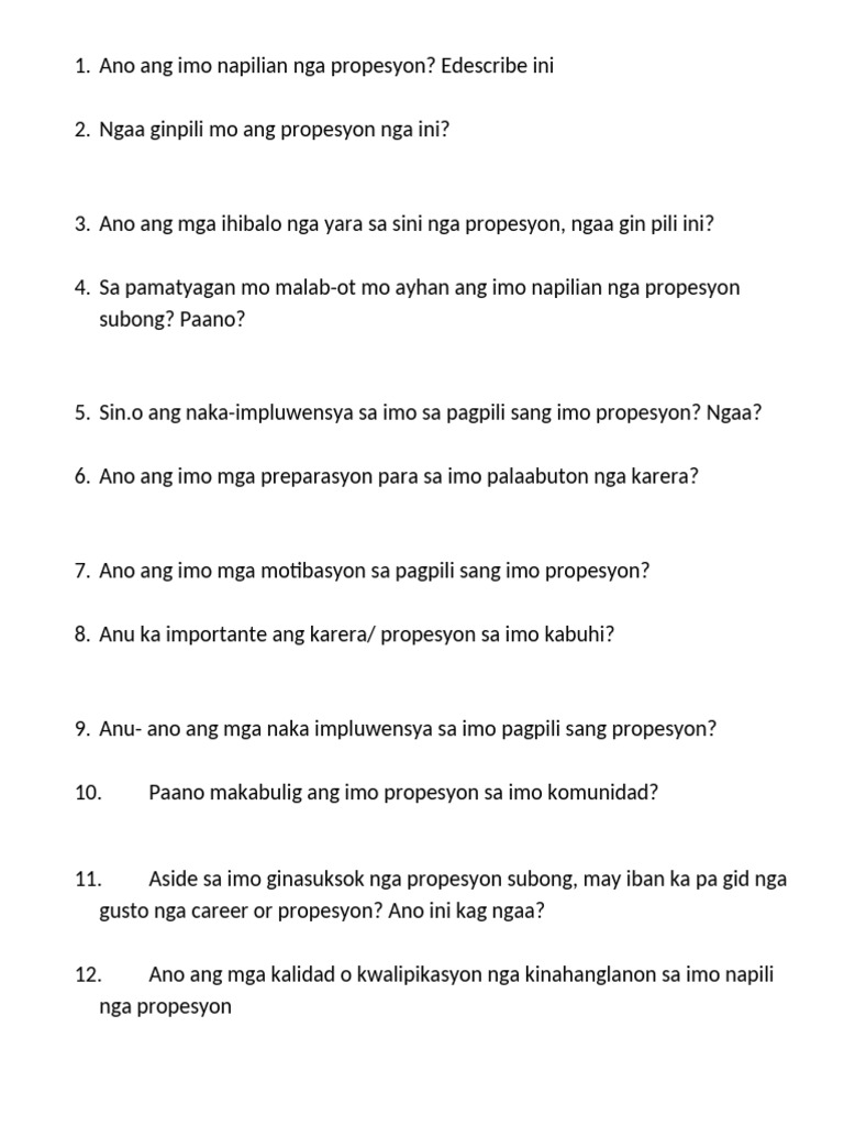 Ano Ang Imo Napilian Nga Propesyon | PDF