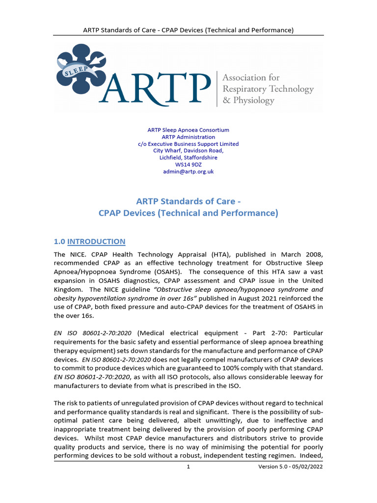 ARTP CPAP Device Standards Overview | PDF | Pascal (Unit) | Pipe (Fluid ...
