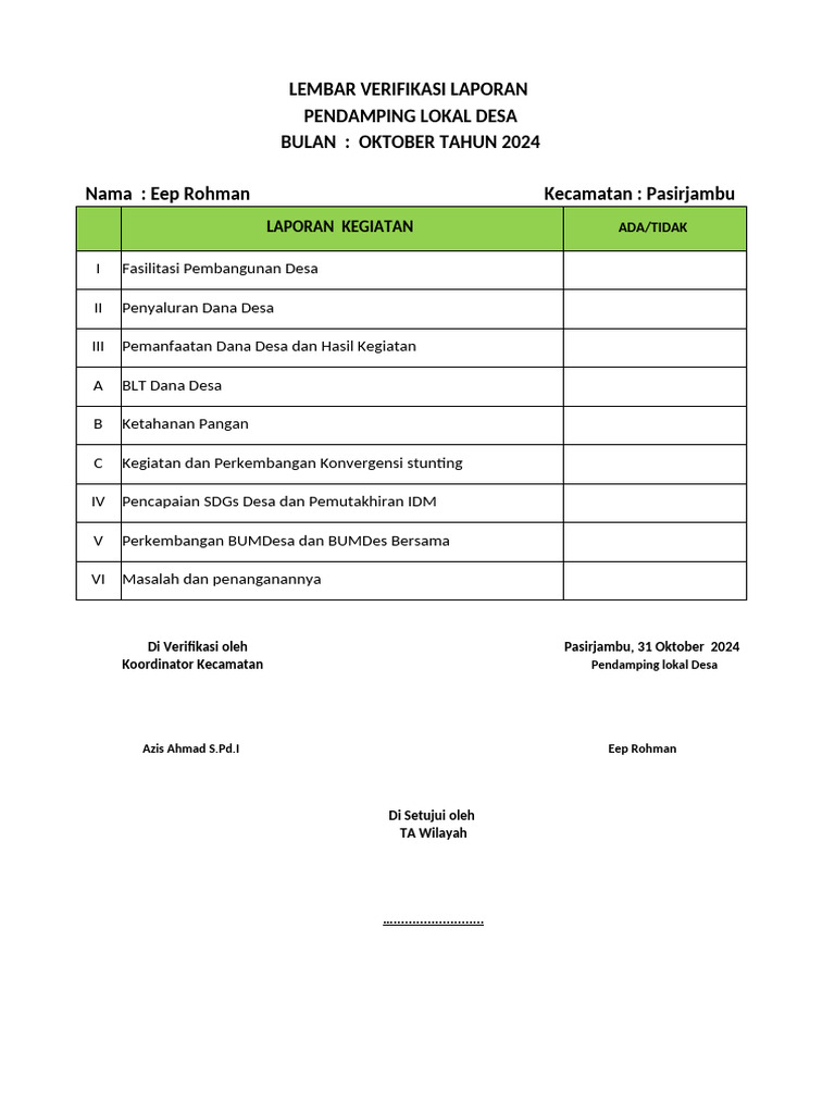 Form Verifikasi Laporan Penunjang BOP 2024 | PDF