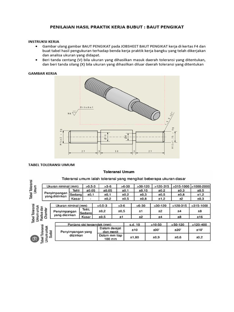 PENILAIAN HASIL PRAKTIK BUBUT BAUT PENGIKAT | PDF