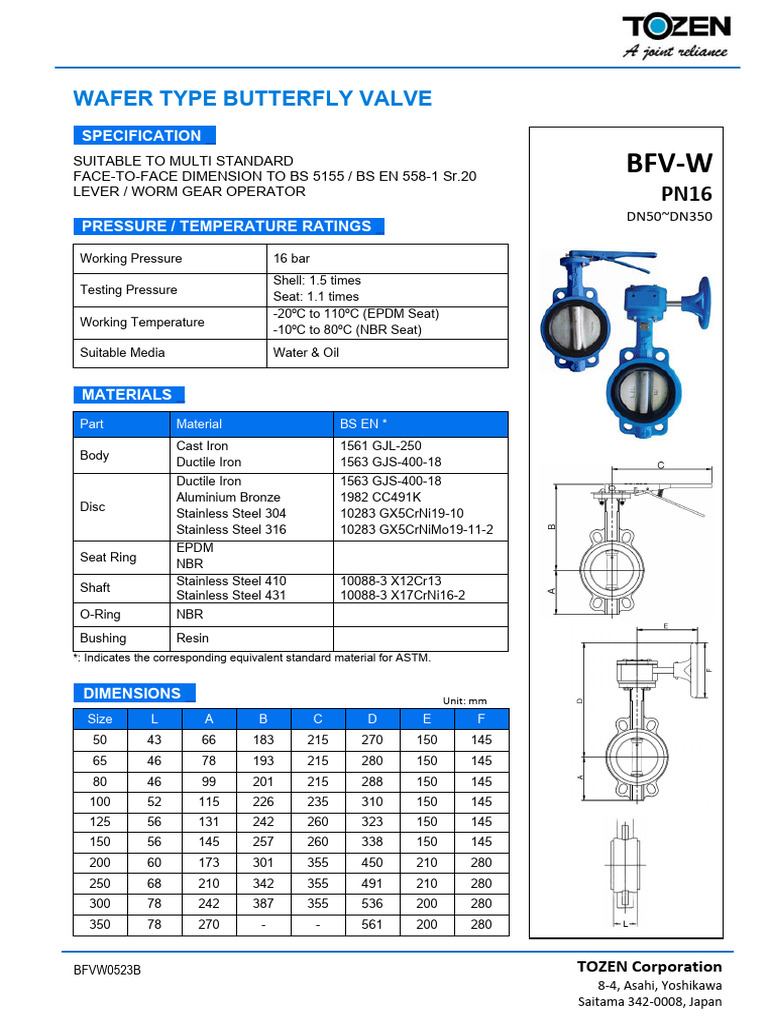 Butterfly Valve BFV-W (BFVW0523B) | PDF | Valve | Steel