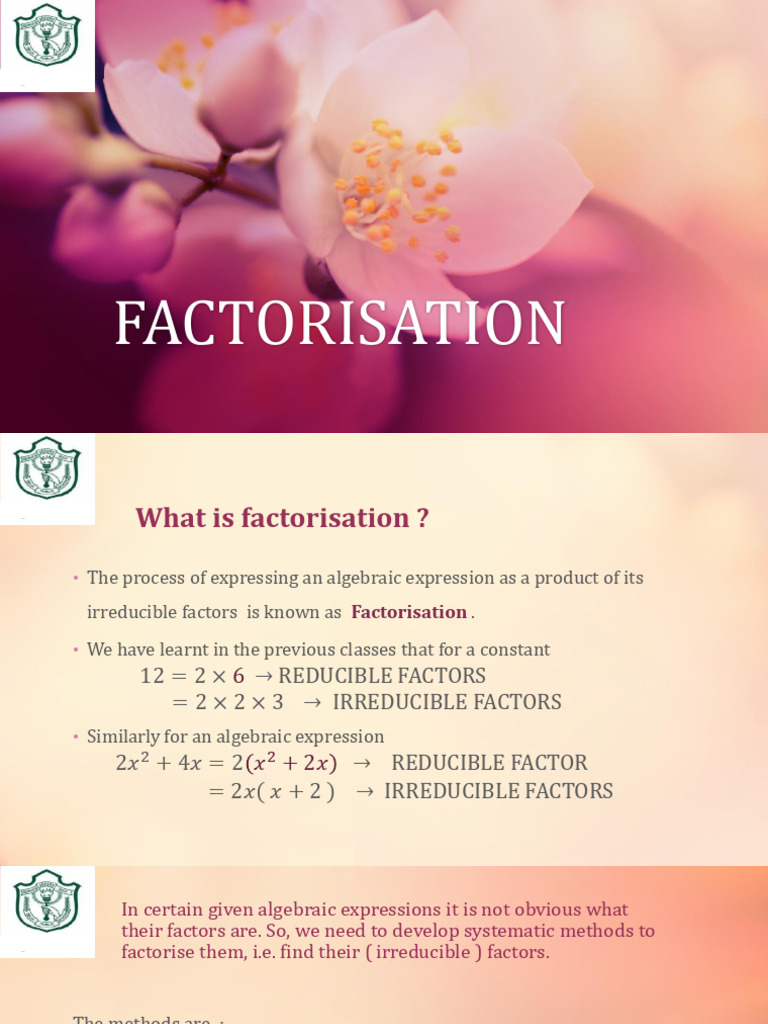 8 Maths PPT 1 (Factorisation) | PDF | Factorization | Algebra
