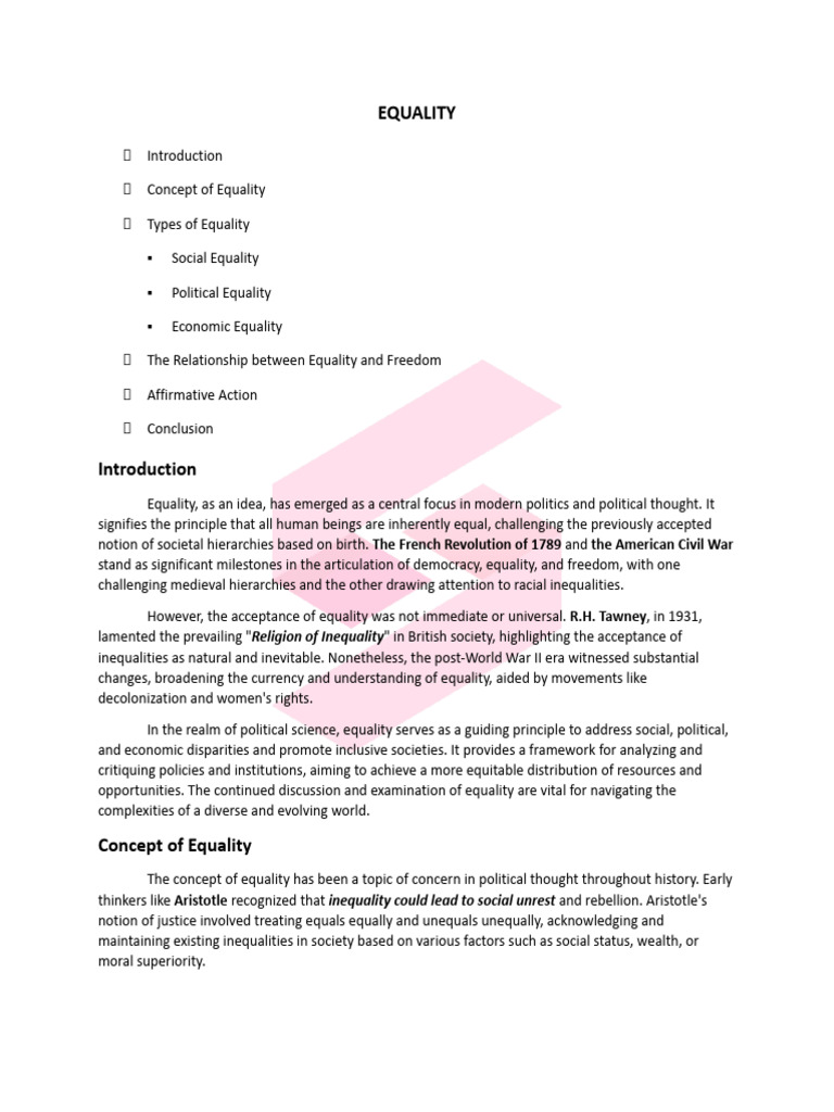 Equality | PDF | Equal Opportunity | Affirmative Action