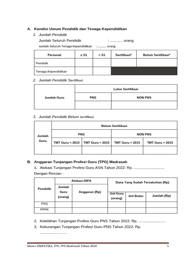 Instrumen Monitoring Simpatika, TPG, PPG Madrasah Tahun 2022 | PDF