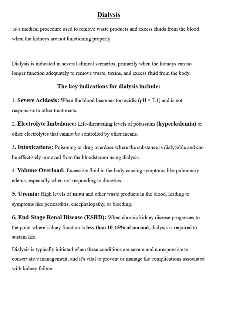 Understanding Dialysis: Indications & Methods | PDF | Chronic Kidney ...