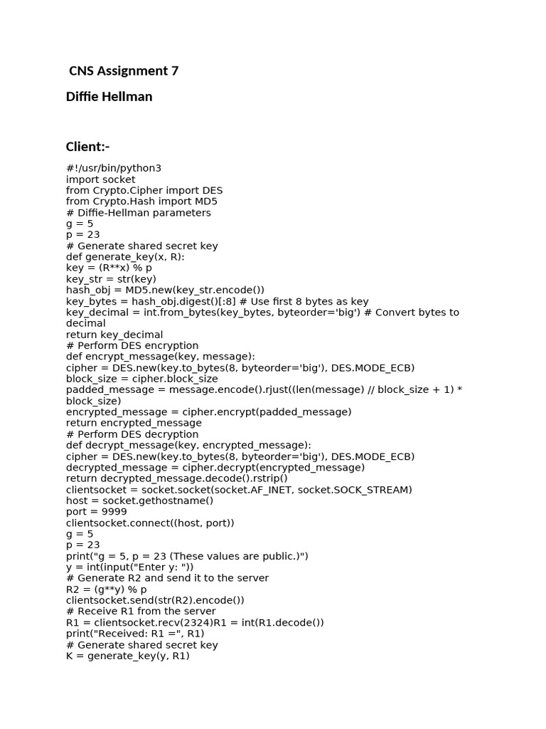 CNS Assignment 7 | PDF | Encryption | Key (Cryptography)