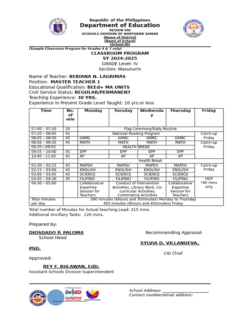 Class Program Matatag Bebian Pdf