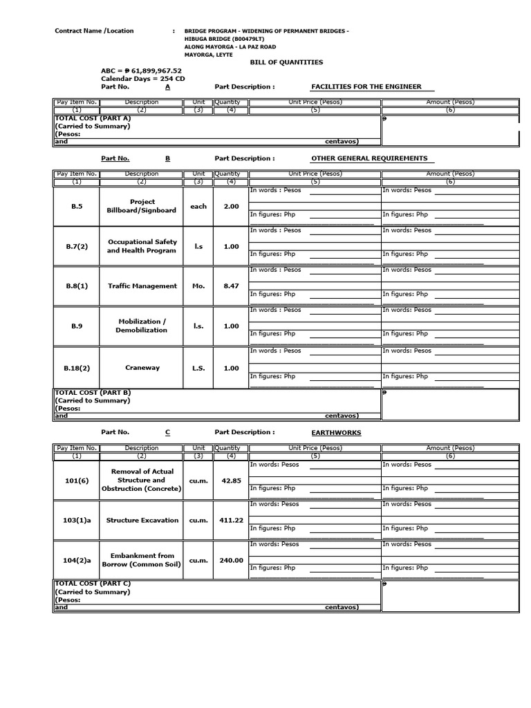 Bill of Quantities | PDF | Civil Engineering | Materials