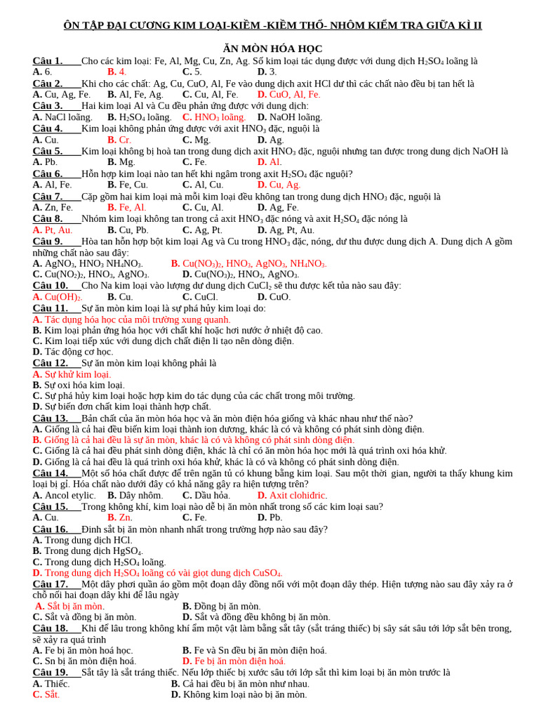 Hóa 12-Ôn Tập Kiểm Tra Giữa Hkii | PDF