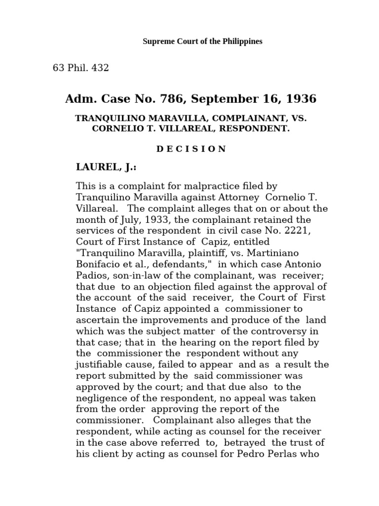 Adm. Case No. 786, September 16, 1936 | PDF | Complaint | Plaintiff