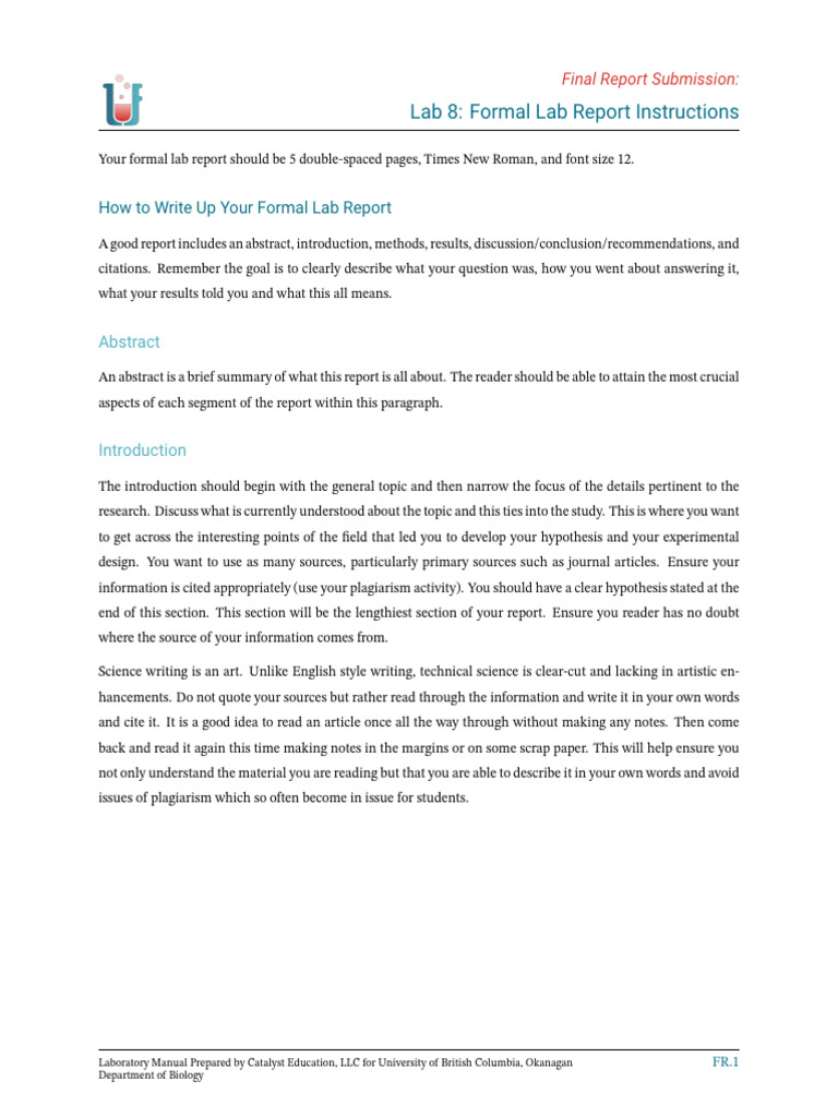 BIOL-116 Lab Report Instructions | PDF | Experiment | Citation
