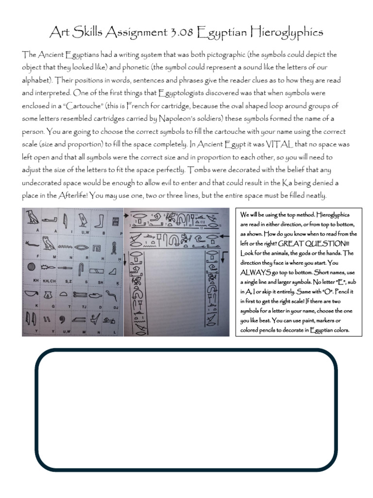 3.08 Art Skills Assignment Egyptian Hieroglyphics | PDF | Egyptian ...