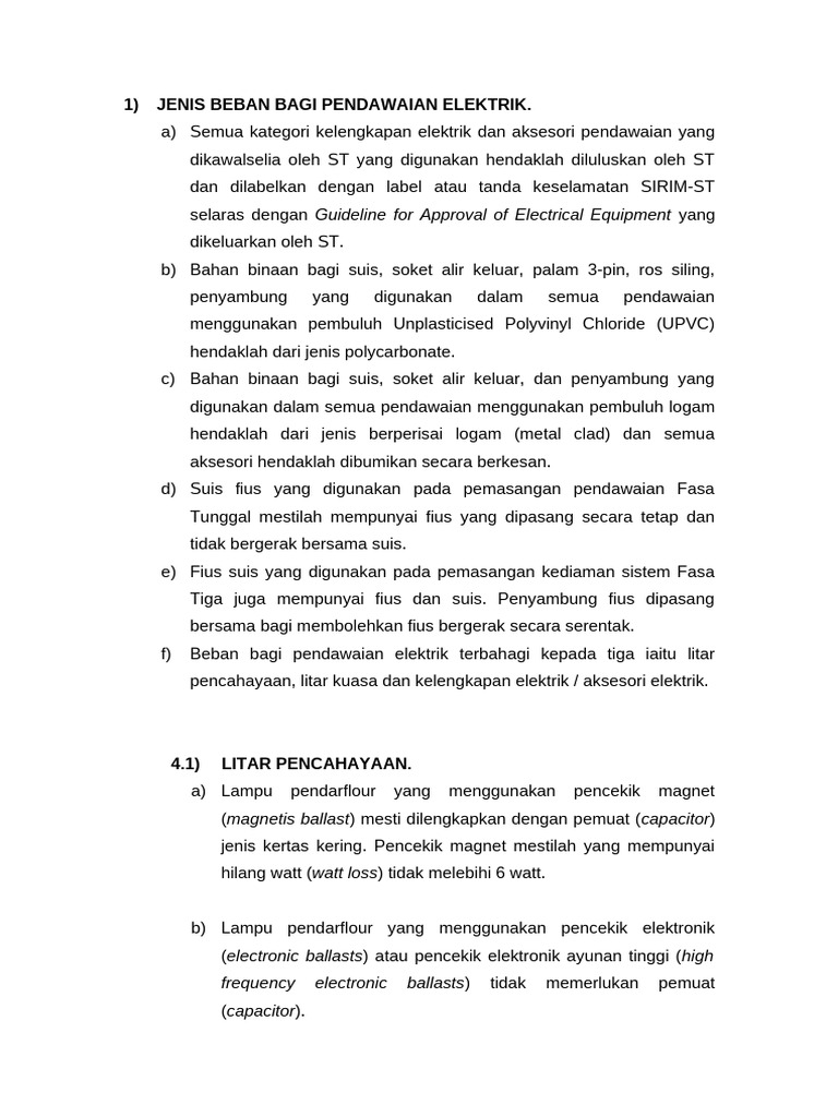 Jenis Beban Bagi Pendawaian Elektrik | PDF