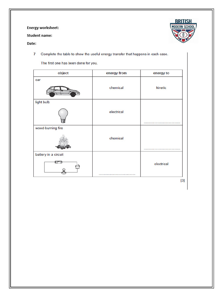 Energy Worksheet | PDF