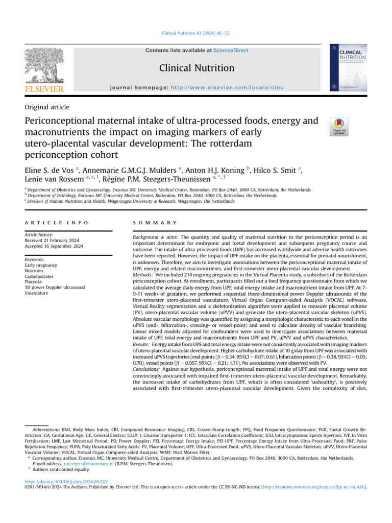 Periconceptional Maternal Intake of Ultra Processe | PDF | Pregnancy ...