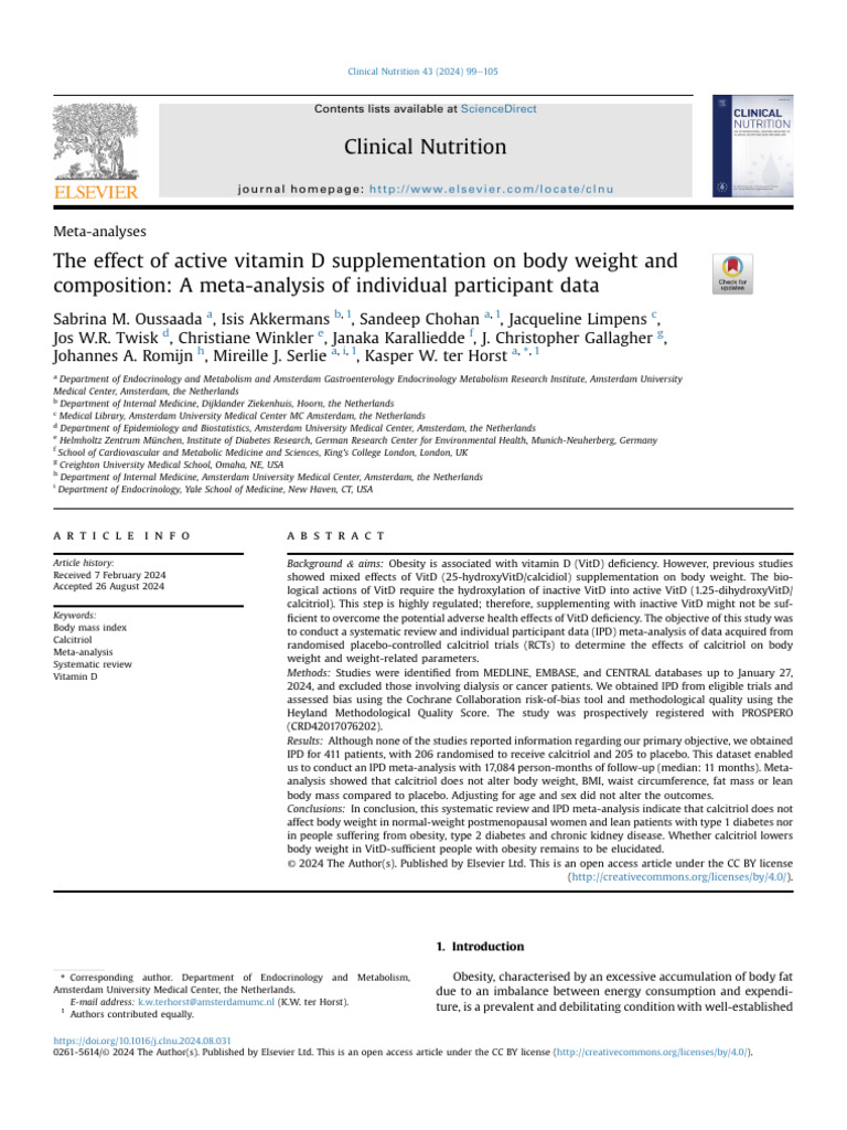 The Effect of Active Vitamin D Supplementation On | PDF | Obesity ...