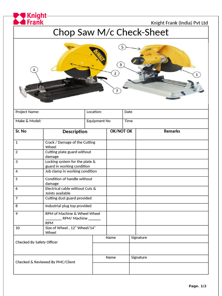 Chop Saw Checksheet | PDF