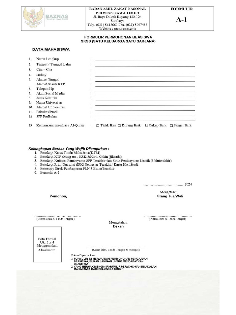 Formulir Beasiswa SKSS | PDF