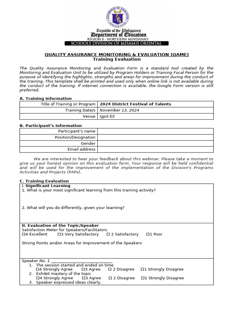 QAME - District FOT 2024 | PDF | Evaluation | Learning