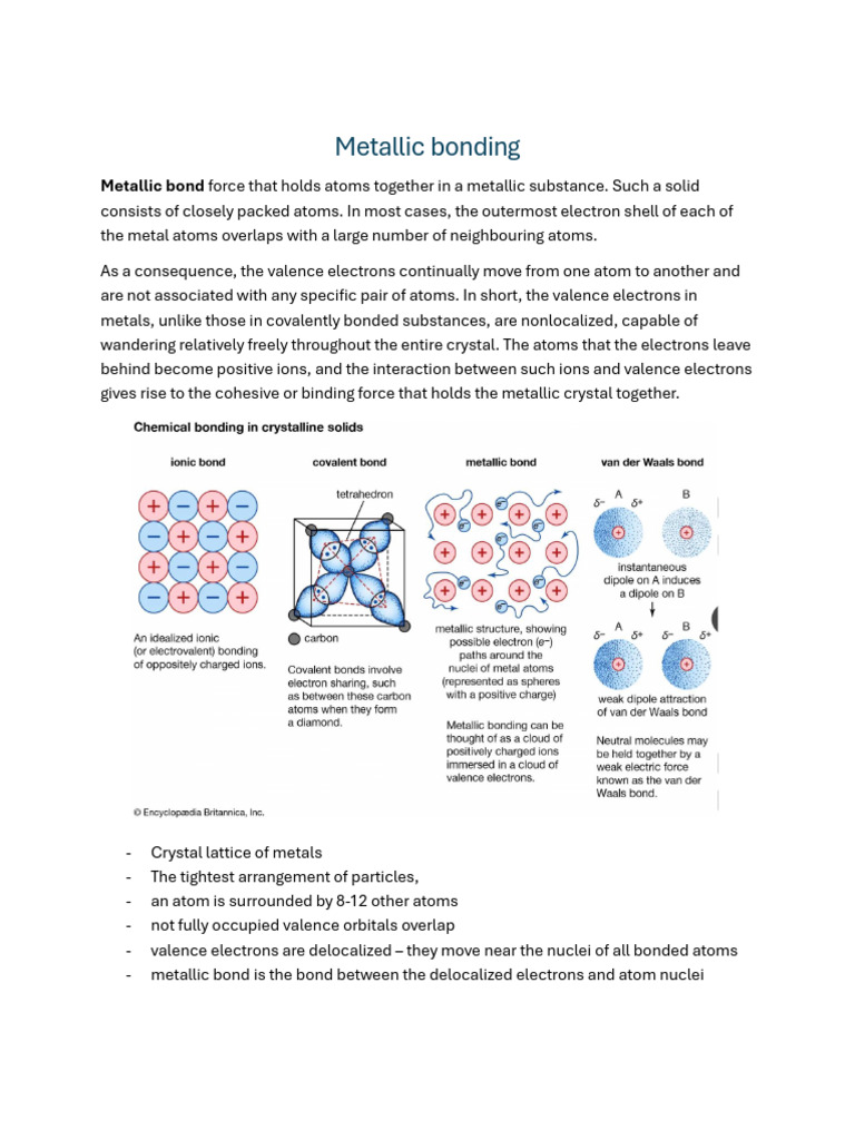 Metallic Bond | PDF | Chemical Bond | Atoms
