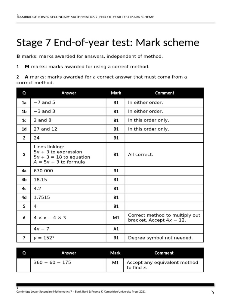 LS Maths 7 End of Year Test Answers Edit | PDF | Volume | Mathematics