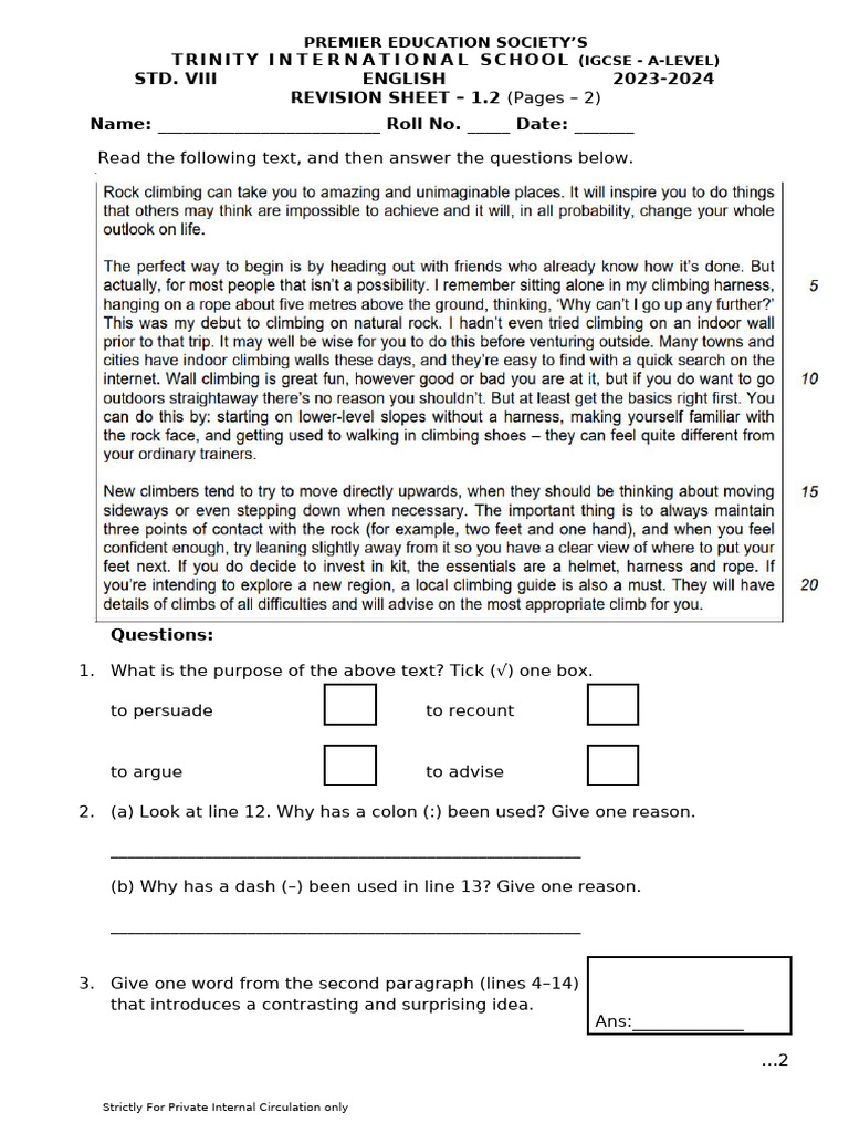 Revision Sheet 1.2 - Rock Climbing | PDF | Computers