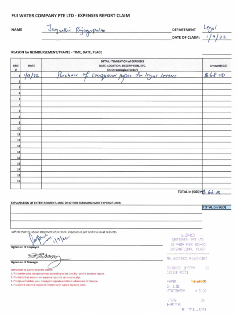 Receipt For Claim | PDF