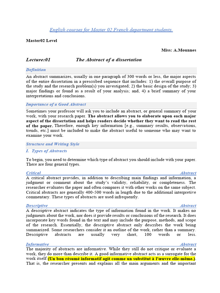 Lecture01 ABSTRACT - 034032 | PDF | Abstract (Summary) | Thesis
