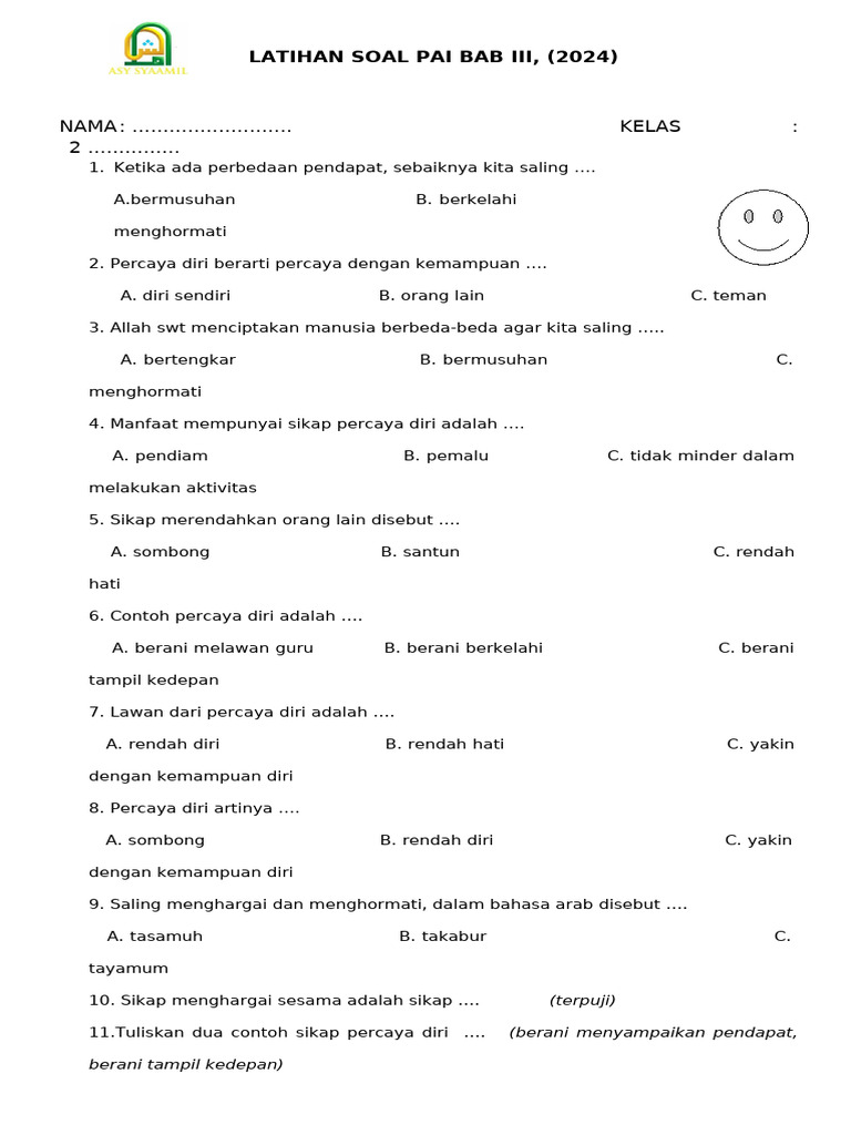 Latihan Soal Pai Kls 2 Ulangan Sumatif (2024) New | PDF