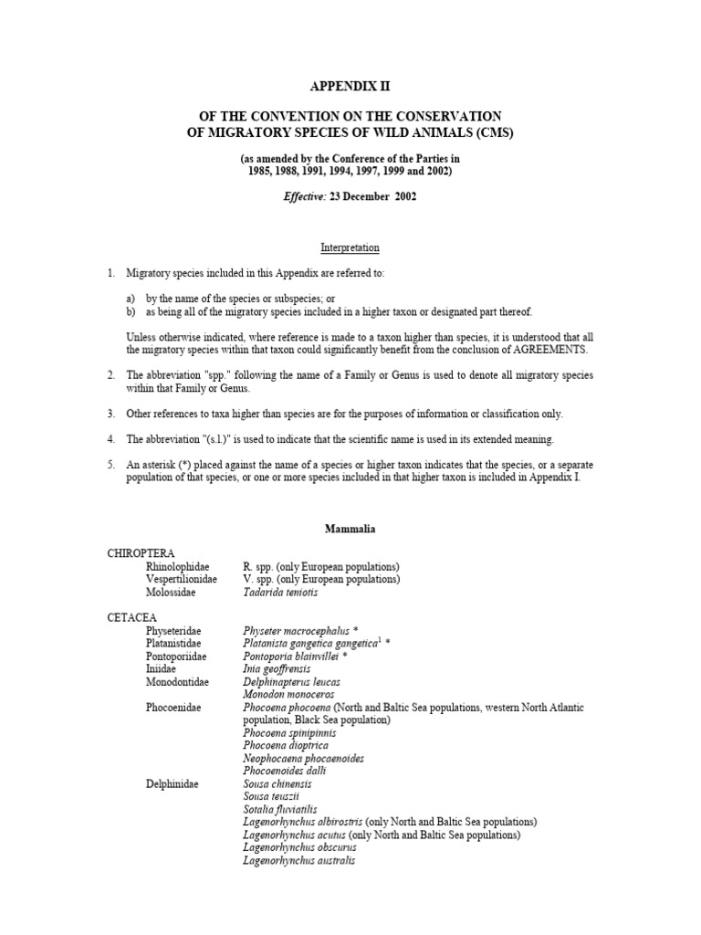 CMS Migratory Species Appendix II | PDF | Birds