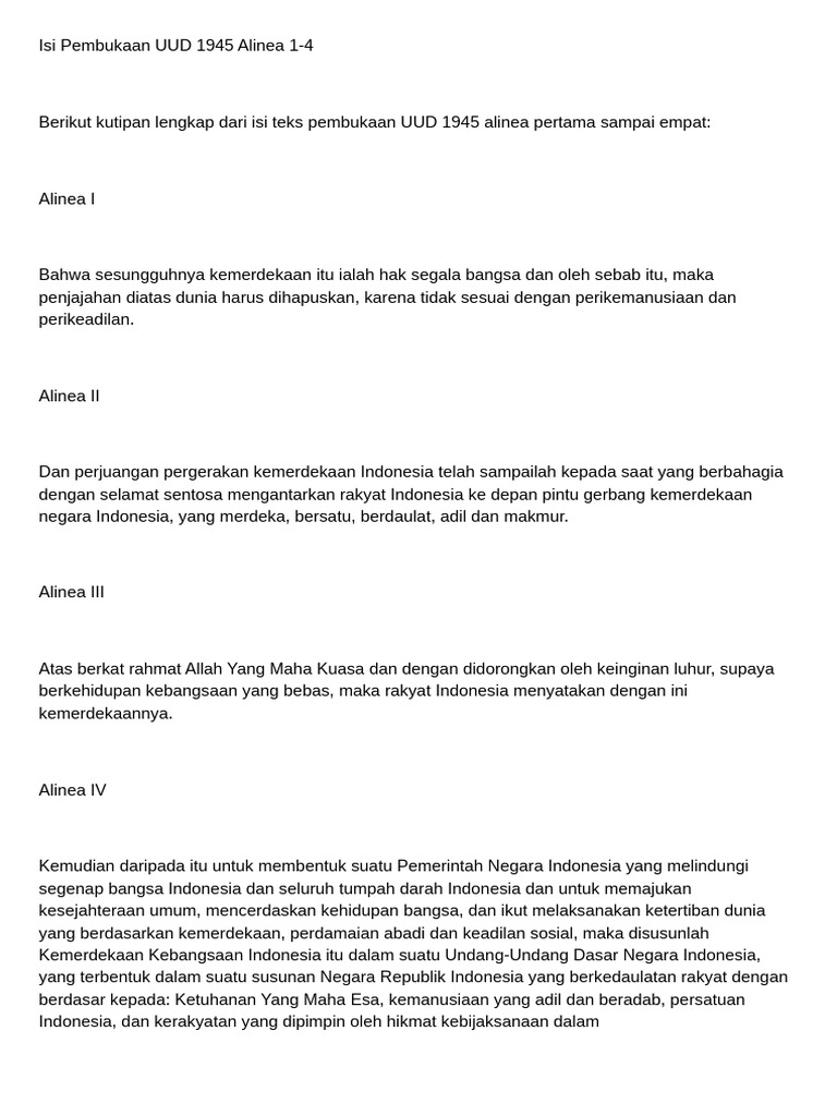 Isi Pembukaan UUD 1945 Alinea 1-4 - 20241119 - 142013 - 0000 | PDF ...