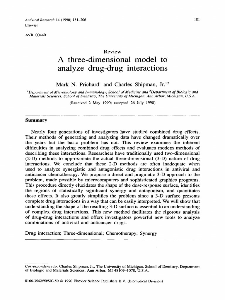 A Three-Dimensional Model To Analyze Drug-Drug Interactions | PDF ...