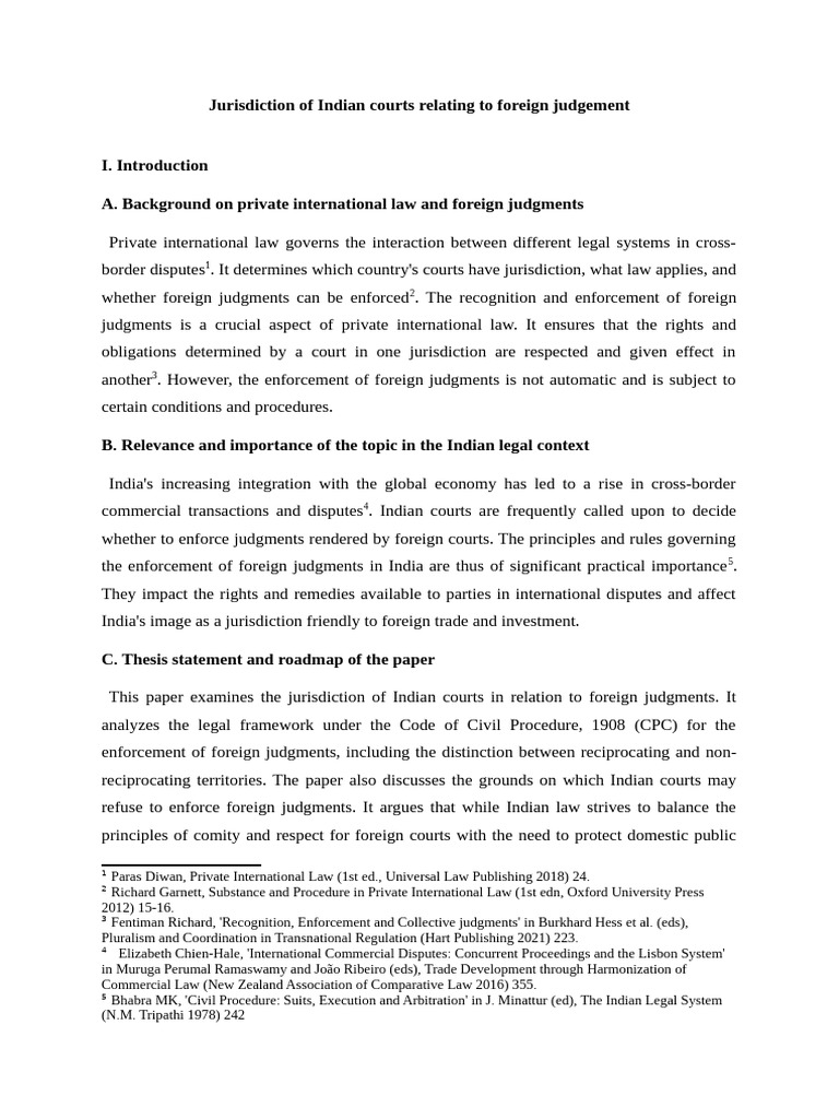 Indian Courts and Foreign Judgments | PDF | Judgment (Law ...