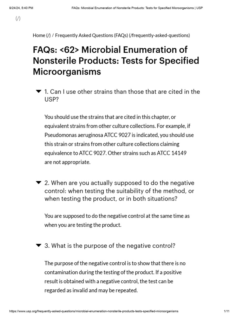 Faqs Microbial Enumeration Of Nonsterile Products Tests For Specified Microorganisms Usp
