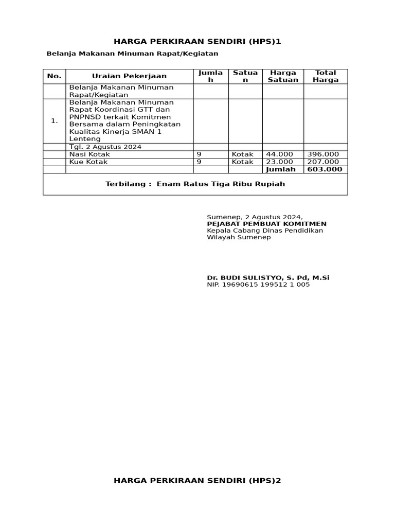 Harga Perkiraan Sendiri Sman1l | PDF