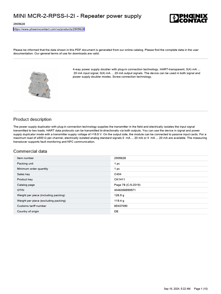 Phoenix Contact 2905628 en | PDF | Power Supply | Telecommunications Engineering