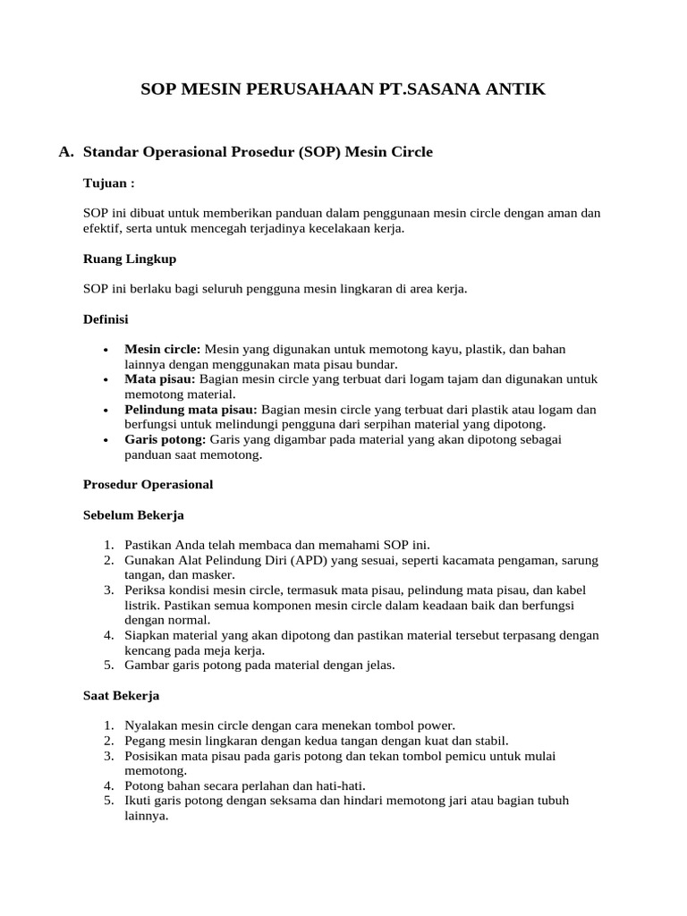Sop Mesin Circle | PDF | Teknologi & Rekayasa