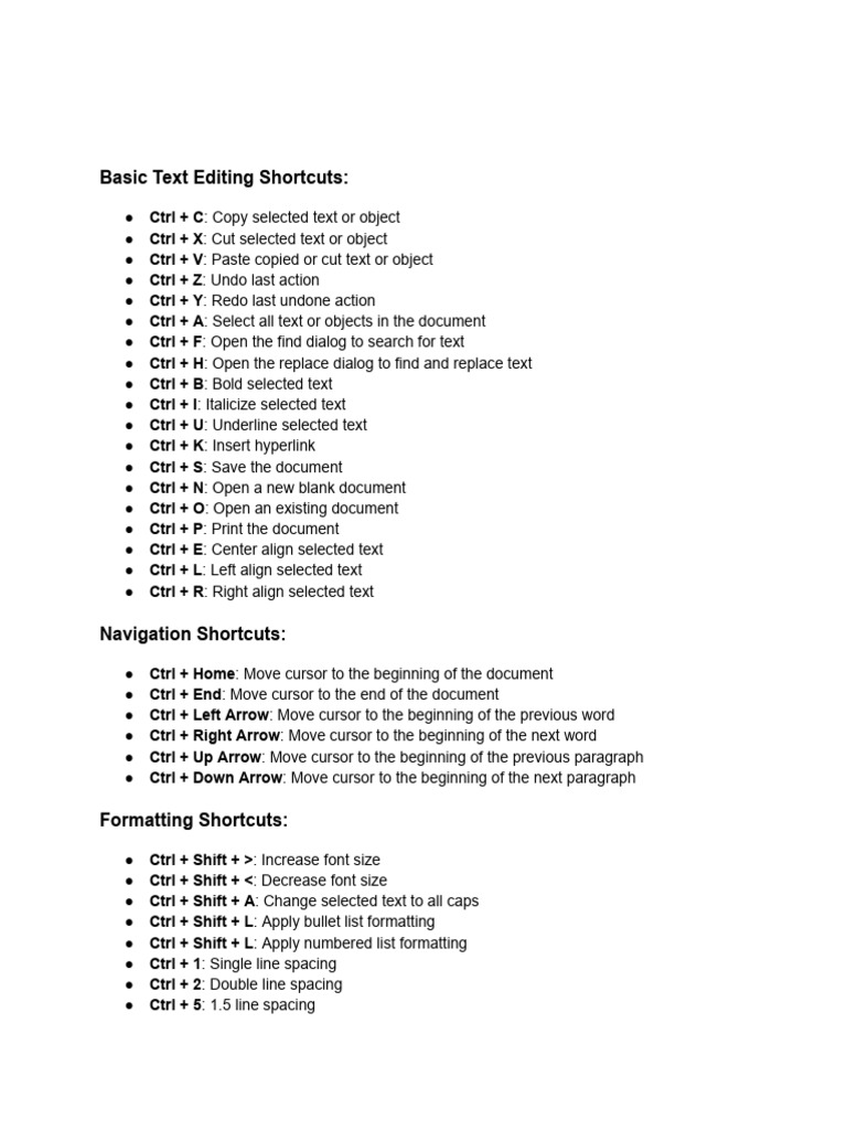 MS WORD SHortcuts | PDF