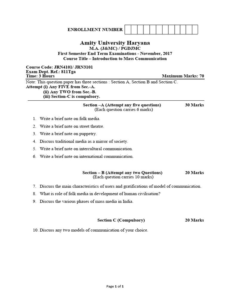 Question Paper Introduction To Mass Communication | PDF | Art