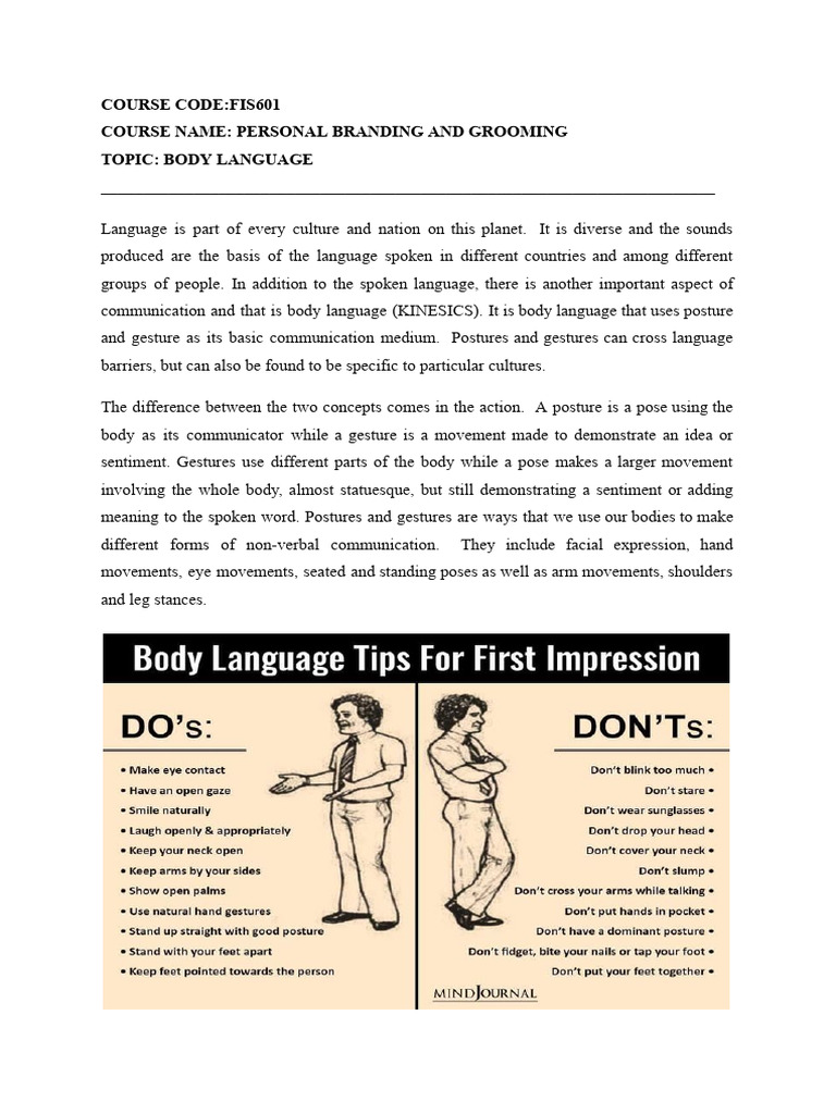BODYLANGUAGE Professional Branding and Grooming | PDF | Body Language ...
