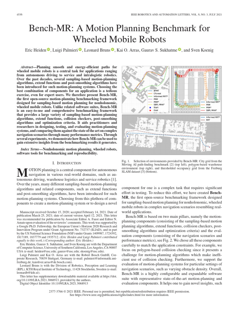 Bench-MR A Motion Planning Benchmark For Wheeled Mobile Robots | PDF | Computing | Computer Science