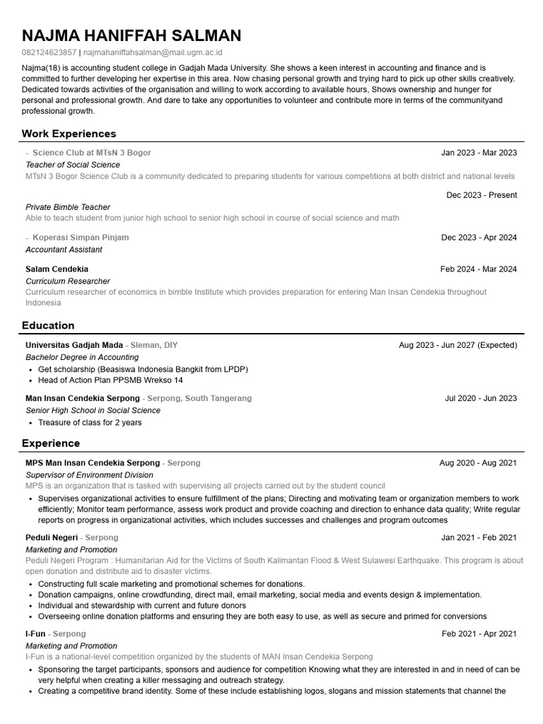 Najma Haniffah Salman-Resume | PDF | Fundraising | Revenue