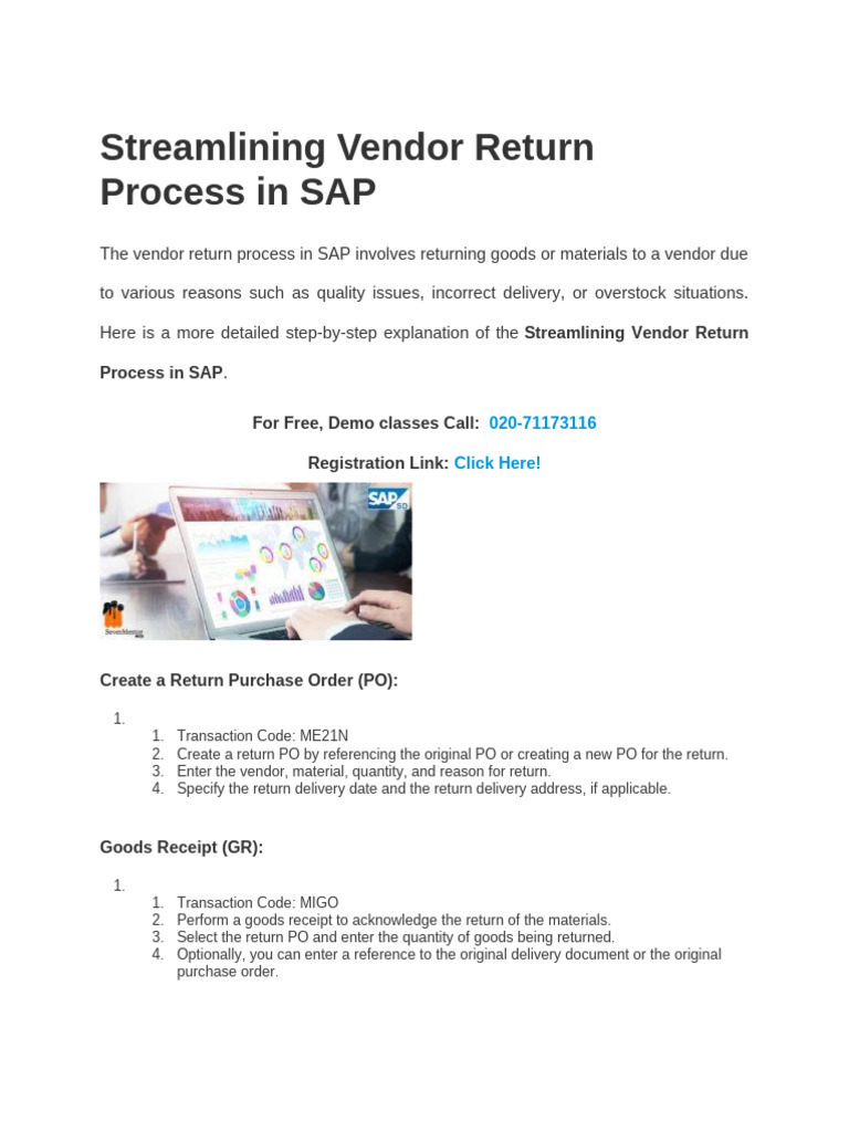 Streamlining Vendor Return Process in SAP | PDF | Invoice | Receipt
