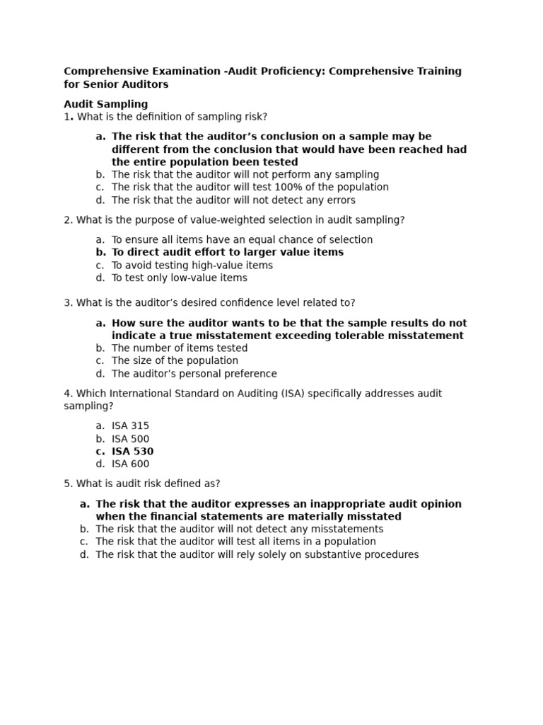 Comprehensive Examination - Audit Proficiency Comprehensive Training ...