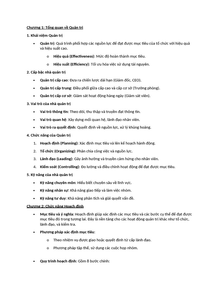 tóm tắt content chap 123 quản trị học | PDF