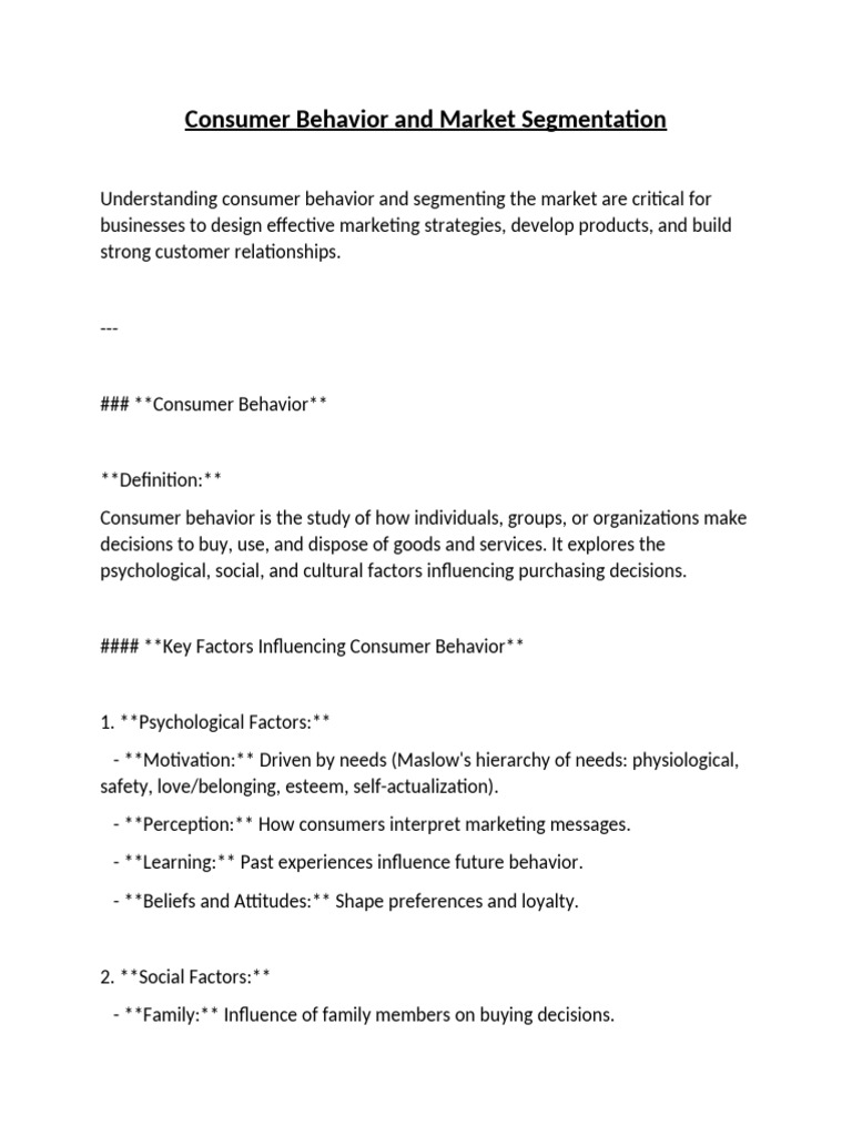 Consumer Behavior and Market Segmentation | PDF | Consumer Behaviour | Market Segmentation