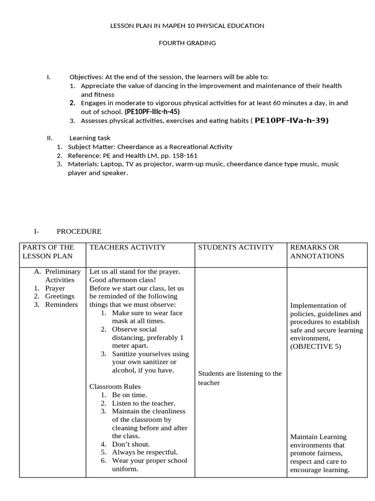 Indicator Lesson Plan | PDF | Physical Education | Learning