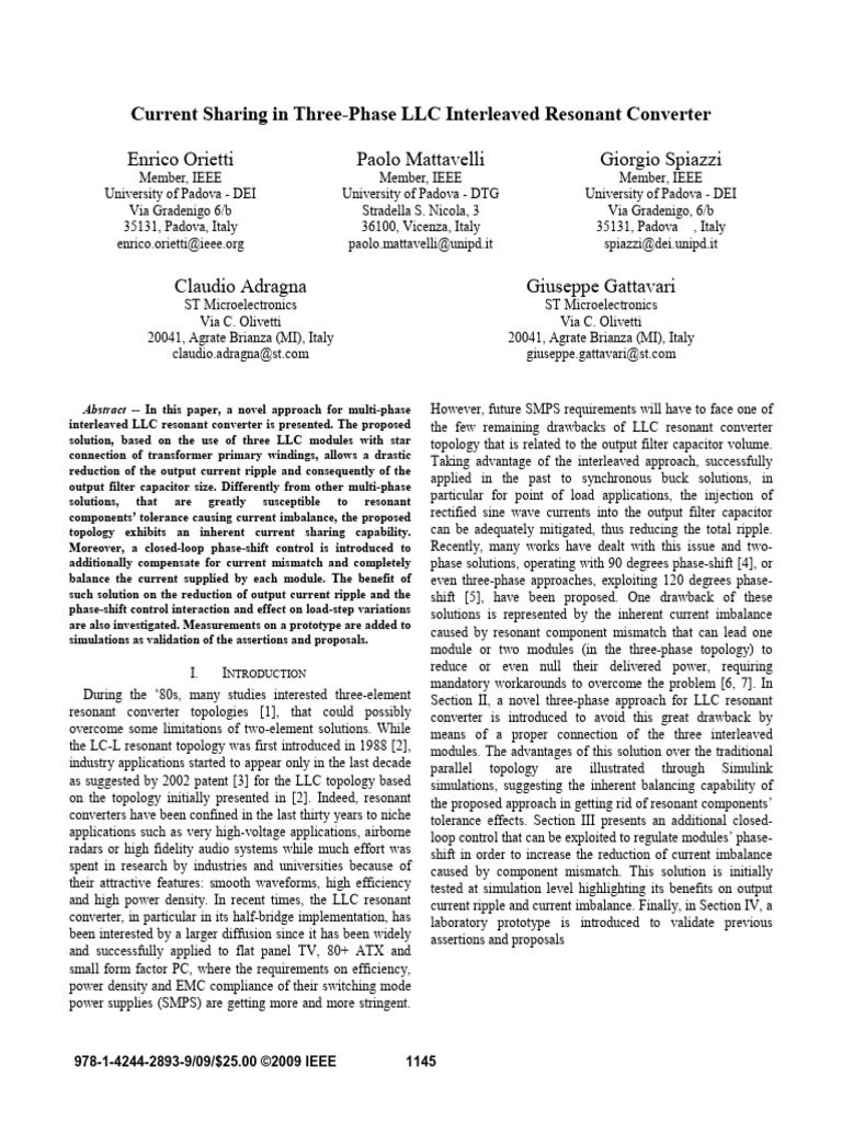 Current Sharing in Three-Phase LLC Interleaved Resonant Converter | PDF | Rectifier | Resonance