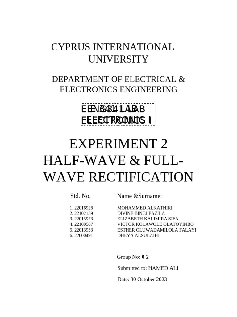 Electronics - Experiment - 2 Complete | PDF | Rectifier | Physical Quantities